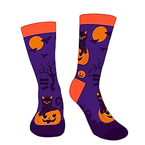 Funny Halloween Socks for Men Women Teen Boys- Pumpkin Cat Fun Novelty Cute Crazy Funky Dress Crew Cool Socks - Halloween Gifts Stockings Costumes Gifts for Cat Lovers