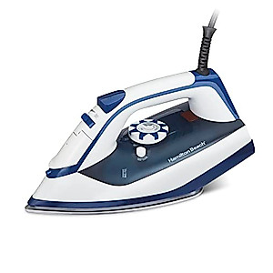Hamilton Beach Iron & Steamer for Clothes with Smooth Press Stainless Steel Soleplate, 3-Way Auto Shutoff, 1500 Watts for High-Velocity Steam, 10’ Cord, Leak-Proof Anti-Drip, White (14650)