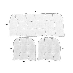 RSH Décor Indoor Outdoor Decorative 3 Piece Tufted Love Seat/Settee & 2 U-Shaped Chair Cushion Set for Wicker (Standard ~ 2-19”x19” & 41”x19”, Athens Matte Black Fretwork)