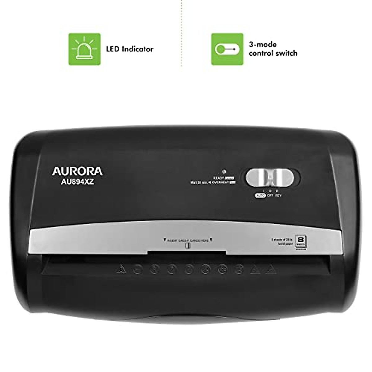 Aurora Professional 8-Sheet Cross-Cut Paper/Credit Card Shredder with Basket