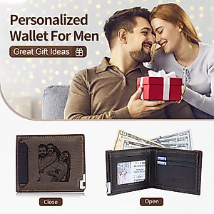 Jewelstruck Wallet for Men Custom Wallets for Men Personalized Photo Wallet Engraved Picture Initials Fathers Day Customized Gifts for Dad Husband Boyfriend Son