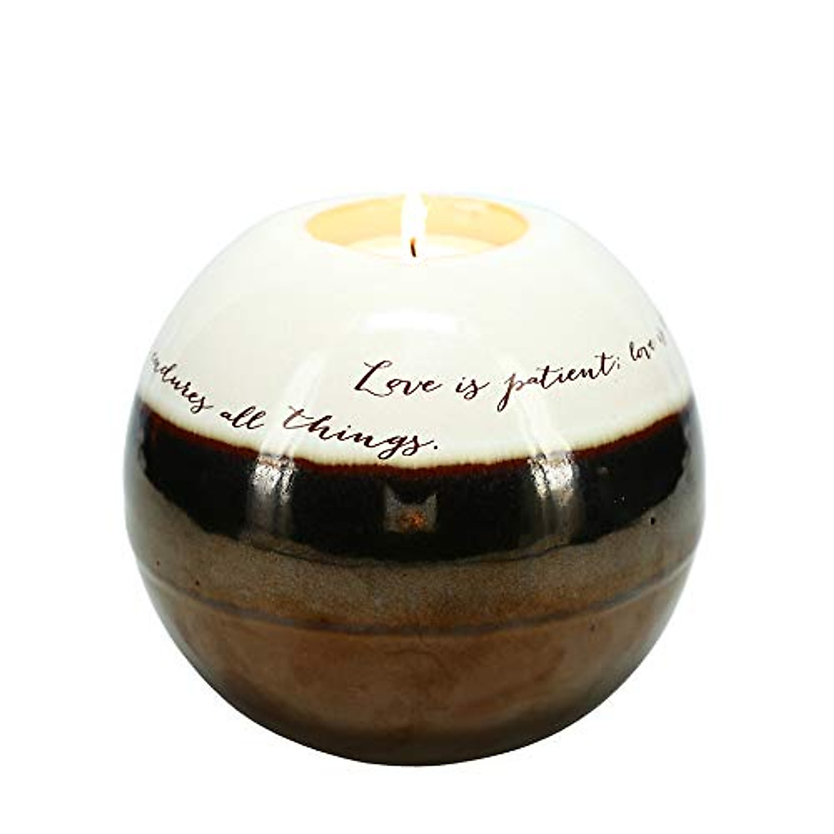 Pavilion Gift Company 88525 Patient Love is Kind It Bears Hopes Endures All Things 4.5 Inch Round Tealight Candle Holder with Unique Reflective Glaze, Cream