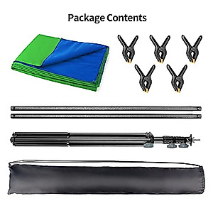 Hemmotop Green Screen Backdrop with Stand Kit 5x6.5ft for Zoom, 2-in-1 Reversible Blue Screen and Green Screen with Portable T-Shaped Background Support Stand, 5 x Backdrop Clip