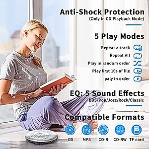 CD Player Portable, ARAFUNA Rechargeable Portable CD Players for Car with Speakers, Anti-Skip Walkman CD Player with Backlit Button, LCD Display and AUX Cable