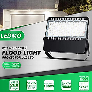 LEDMO Professional Grade LED Stadium Lights - High-Intensity Commercial Area Field Lighting for Outdoor Sports Venues, Energy-Efficient and Long-Lasting, 240W 31200LM Dusk to Dawn Photocell 5000K