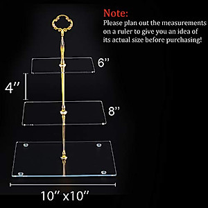 Jusalpha 3 Tier Acrylic Square Cupcake Stand, Dessert Display Tower (Gold Version 2, 1) 3SG-V2