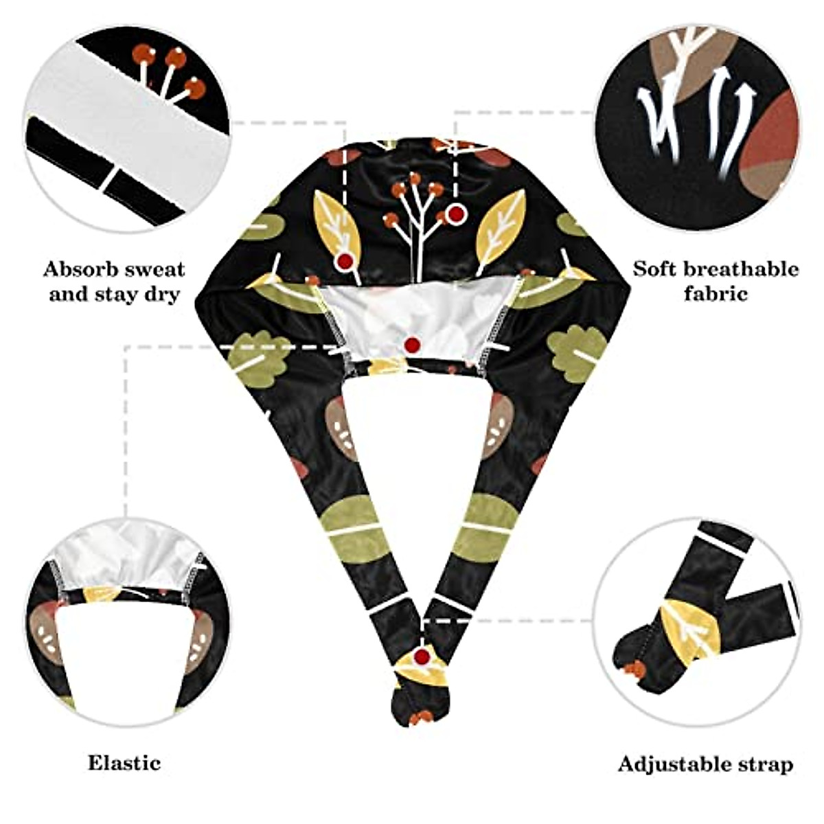 Working Cap with Button & Sweatband, Adjustable Tie Back Hats for Men Women Bouffant Caps, Fall Leaves Acorns