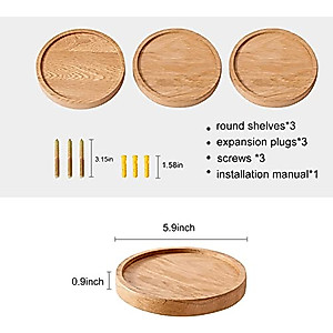 Round Floating Shelves, 3 Pack Solid Oak Deep Floating Shelves for Wall 6'' Diameter Circle Small Plant Shelves Wall decorfor Bedroom, Living Room, Kitchen