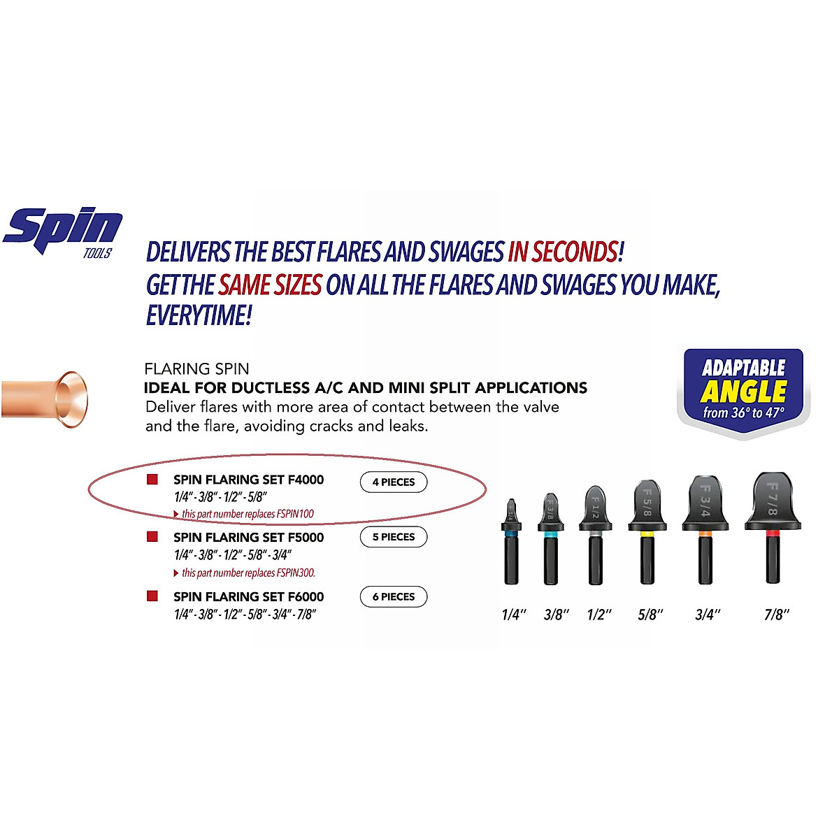 Spin Tools 4000 4-Piece Drill Bit Swaging Tool Set 1/4, 3/8, 1/2, 5/8-Inch