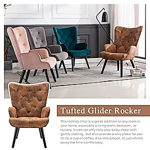 Brown Leather Accent Chairs Set of 2 for Living Room- Mid-Century Modern Comfy Reading Chair for Bedroom Adults Armchairs Sillones para Sala Sofa Tall Wingback Arm Chairs Microfiber Cushioned