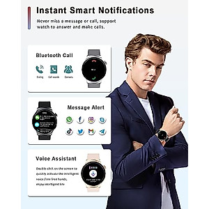 FILIEKEU Smart Watch for Men Women 1.5 Inch Screen Blood Pressure Oxygen Sleep Monitor Bluetooth Call Smart Watches IP68 Waterproof Fitness Tracker Smartwatch for Android iPhone Gold