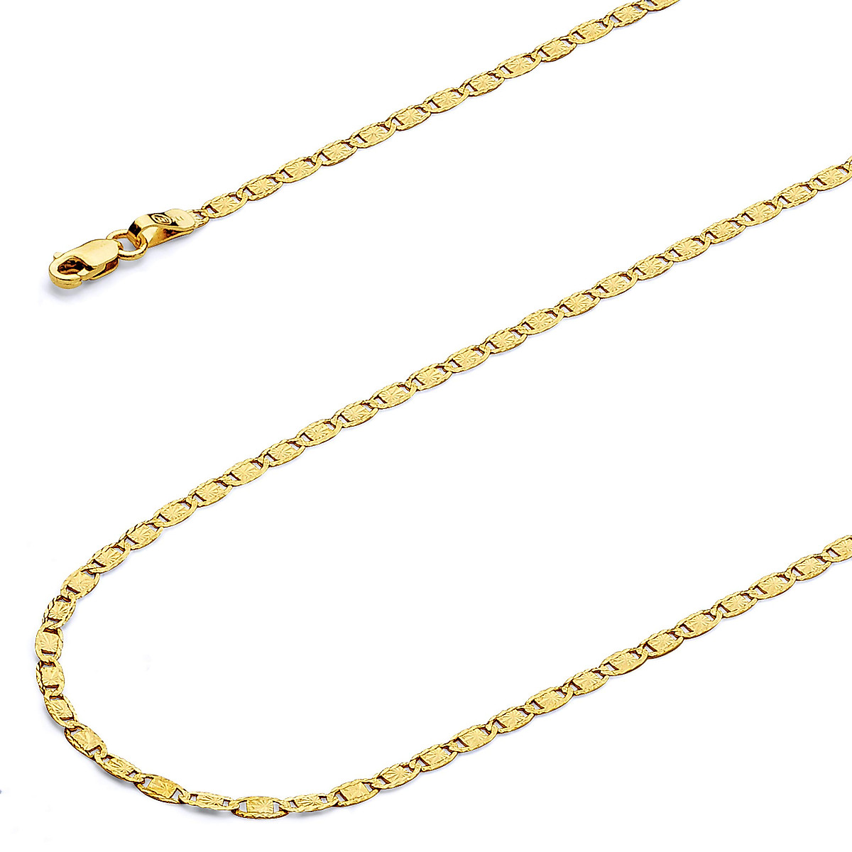 14k REAL Yellow Gold Solid 2mm Star Diamond Cut Chain Necklace with Lobster Claw Clasp - 18"