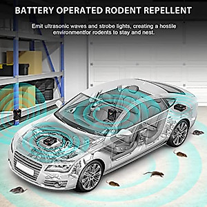 Loraffe Under Hood Animal Repeller Battery Operated Rodent Repellent Ultrasonic Rat Deterrent Keep Mice Away from Car with Ultrasound and Strobe Lights Vehicle Pest Control Automobile Rodent Defense