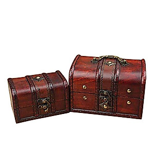 Coolrunner 2pcs Antique Vintage Wooden Box Stamp Flower Small Metal Lock Jewelry Treasure Chest Handmade Retro Wood Organizer Case Box (2 pcs)