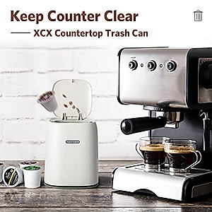 XCX Mini Countertop Trash Can with 3 Rolls of Trash Bags, Waste Can with Press Type Lid, 1.5 L / 0.40 Gal Wastebasket Trash Can Dispenser, Mini Bin for Coffee Table, Bathroom Vanity Top (White)