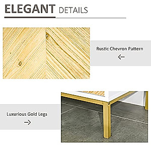 HOMCOM 3 Door Sideboard Buffet Cabinet, Kitchen Cabinet, Coffee Bar Cabinet with Chevron Pattern, Adjustable Shelf and Metal Legs, Natural Wood