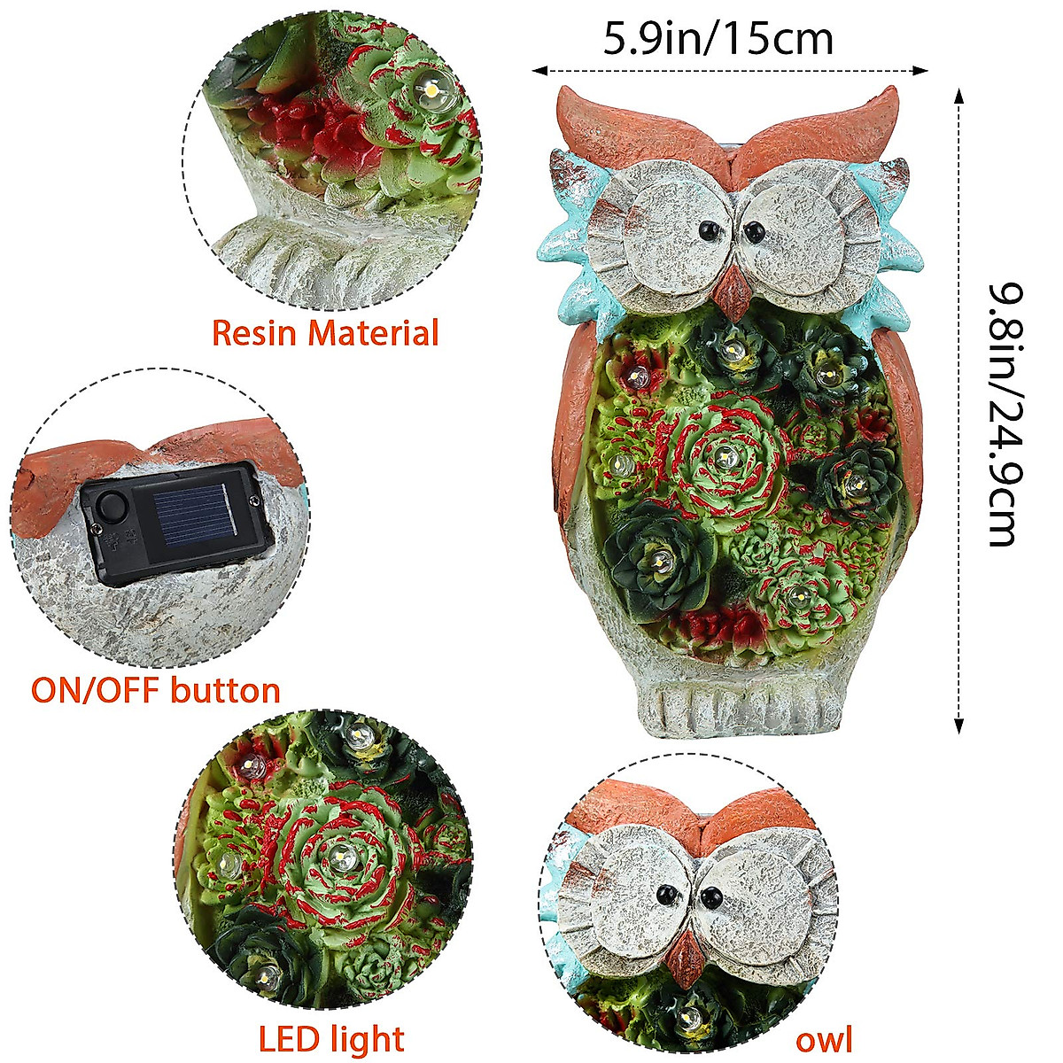 Maitys Owl Solar Light Garden Statue LED Light Cute Resin Owl Figurine with 8 Solar LED Outdoor Garden Waterproof Decor for Patio Yard Lawn Porch Outdoor Decoration