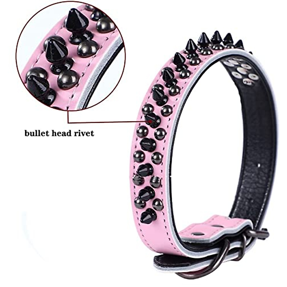 Serijoars Adjustable Genuine Leather Spiked Studded Dog Collars for Small Medium Large Pets /Pit Bull/Bulldog/Pugs/Husky (L, Brown2)