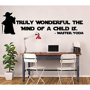 Yoda Child Quote Decal - Star Wars Master Jedi Vinyl Sticker - "Truly Wonderful The Mind Of A Child Is" - Wall Art Decor for Classrooms, Library, Boy's or Girl's Bedroom, Playroom or Nursery