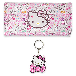Kawaii Kitty Cat Wallet with A Keychain, ID Card Holder Purse Pouch with Buckle, PU Wallet Durable Card Holder Credit Card Holder Money Bag for Students Teens Girls Boys