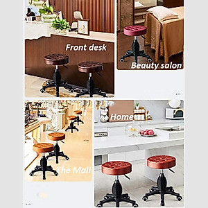 Rugs Clinic Stool with Wheels，Swivel Chair Office Stool with Black Synthetic Leather Seat，Adjustable Height 45-59 cm，Supported Weight 160 Kg，Photography Stoolfor Home Office