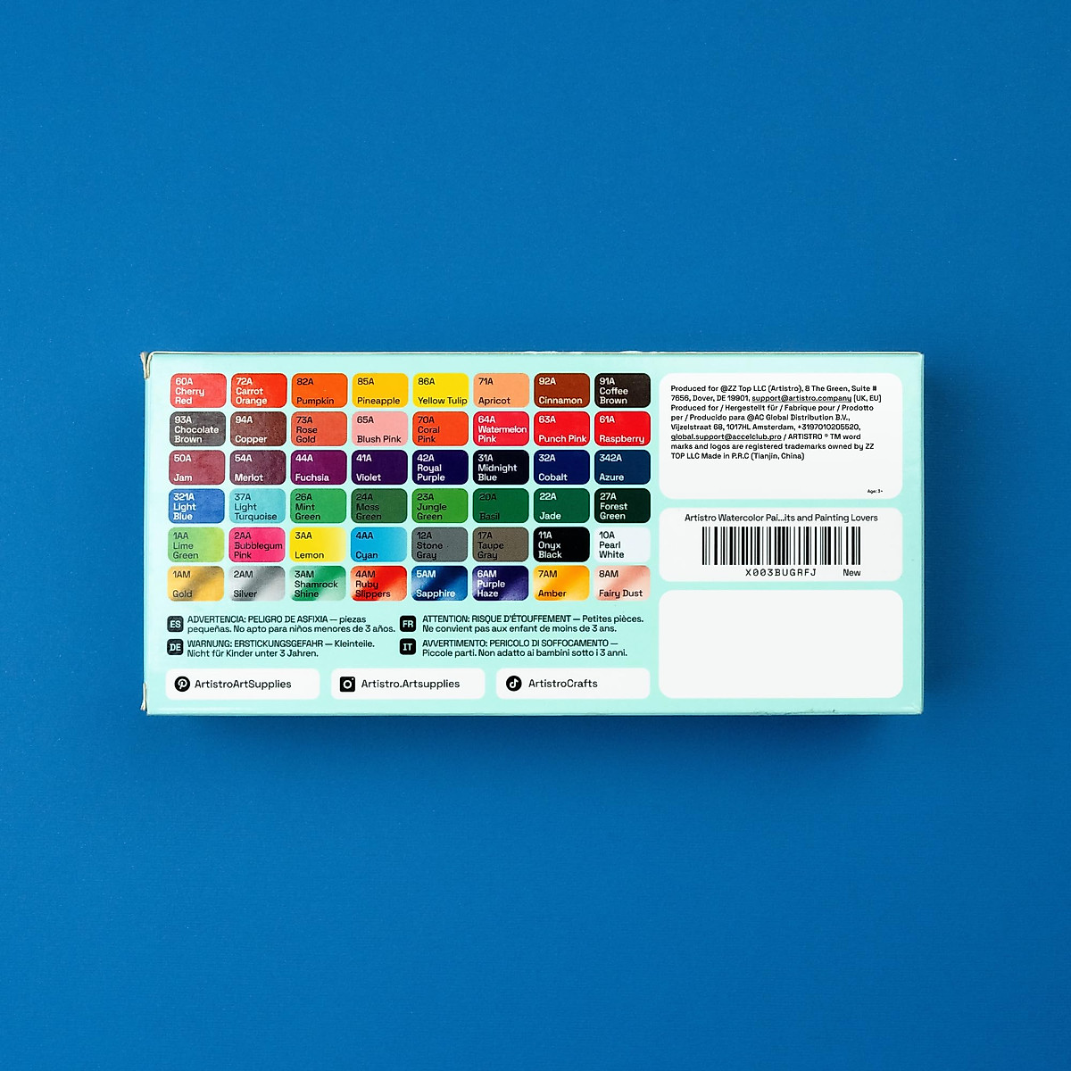 ARTISTRO Watercolor Paint Set, 48 Vivid Colors in Portable Box, Including Metallic and Fluorescent Colors. Perfect Travel Watercolor Set for Artists, Amateur Hobbyists and Painting Lovers