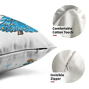 Blue Christmas Tree Lumbar Throw Pillow Covers 12X20 In Set of 2 Xmas Tree Lights Stars Decorative Rectangle Pillow Cases Winter Holiday Pillow Cover Farmhouse Home Decor For Living Room Sofa Couch