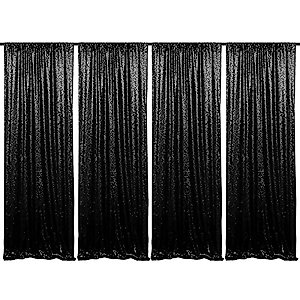 Black Sequin Curtain Backdrop Bling Fabric Backdrop Sparkly Photography Background Backdrop for Halloween Decorations