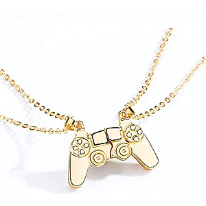 Magnet Game Controller Necklace Couple Matching Pendant Necklace for Men Women Friendship Necklace for Best Friends Magnet Game Console Handle Necklace Sister Necklace Street Hiphop Jewelry (Gold)