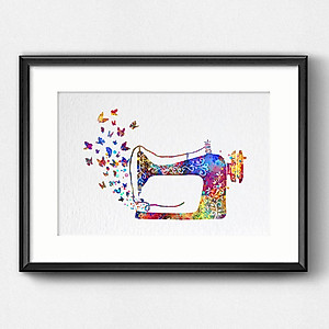Dignovel Studios 8X10 Unframed Sewing Machine Butterfly Seamstress Sewing Watercolor Art Print Poster Housewarming Wall Giclee Office Home Decor DN533