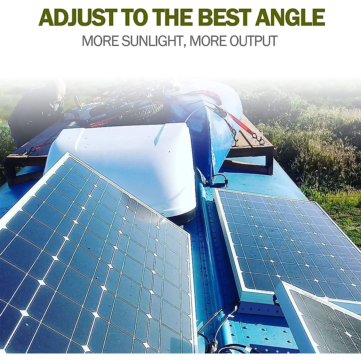 HQST Adjustable Solar Panel Tilt Mount Brackets, 28 inch Solar Panel Racks with Foldable Tilt Legs - Support up to 150 Watt Solar Panels for Boats, RV, Roof Off Grid System