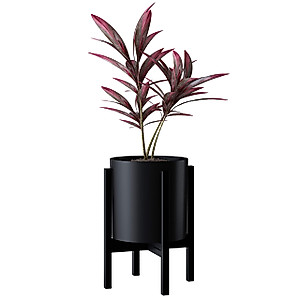 FaithLand Mid Century Plant Stand Indoor Outdoor (EXCLUDING 10" Plant Pot), Metal Planter Stand, Potted Plant Holder, Black, Hold Up to 10 Inch Planter - Fits Snake Plant - Upgraded Design.