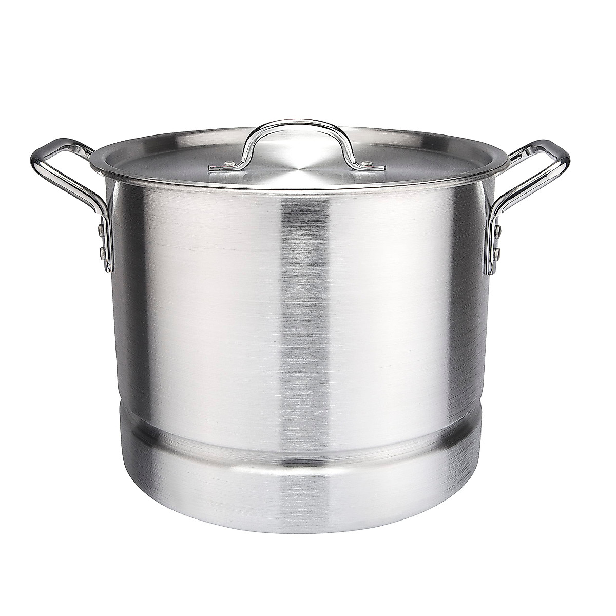 Kitchen Sense Aluminum Stock Pot with Steamer 4 piece Set of 8 quart (2 gallon), 12 quart (4 gallon), 16 quart (4 gallon), and 20 quart (5 gallon).