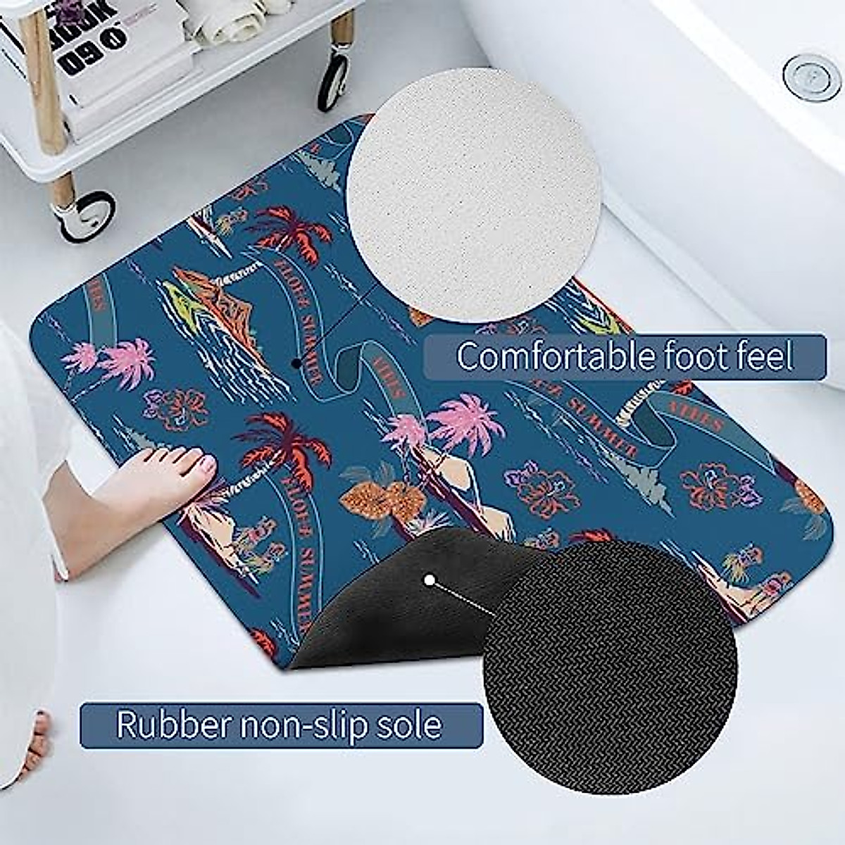 Bath Rugs Palm Tree Island Doormats Stone Diatomaceous Earth Rug Non-Slip Ocean Summer Bathroom Mat Washable Absorbent Mud Floor Mats for Indoor and Outdoor 15.7"x23.6"