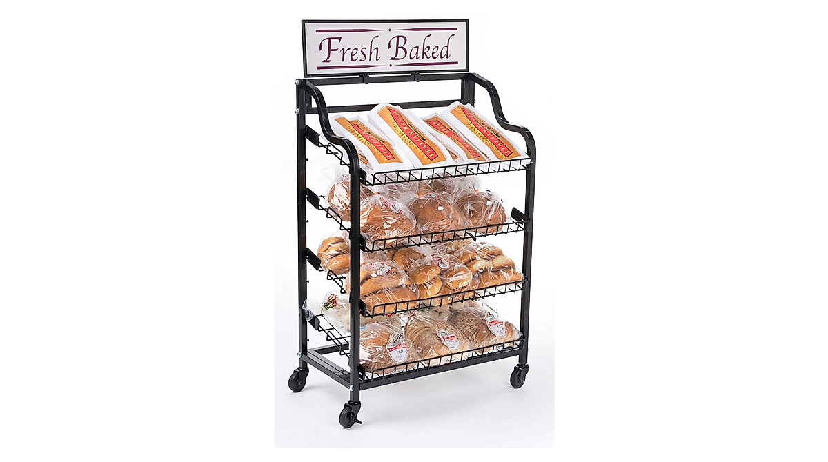 Wheeled Metal Display Rack | Tilting Wire Shelves - Black