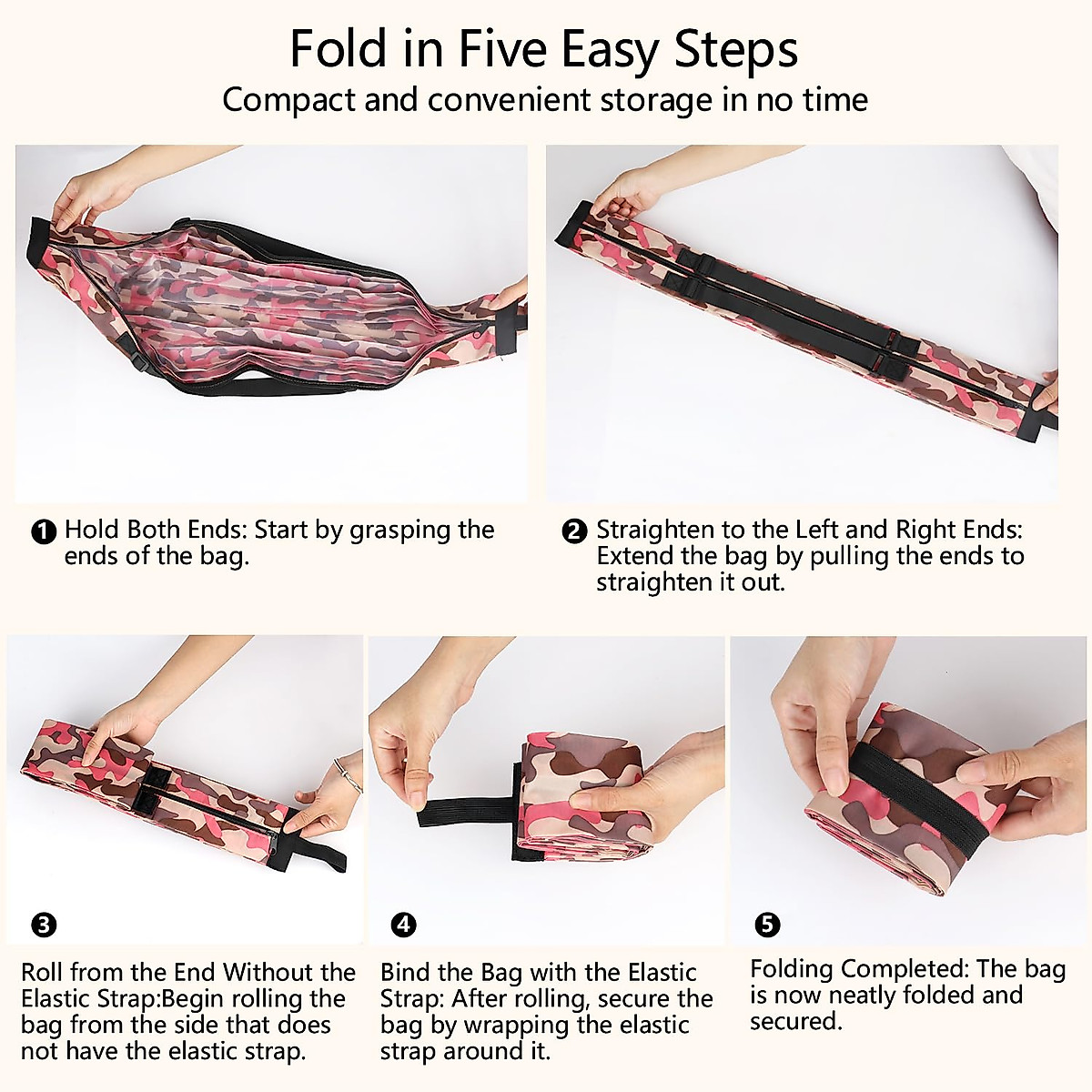 evron Reusable Travel Grocery Bags,Travel Laundry Bag,Dirty Clothes Organizer,Shopping Bag,Duffle Bag,Foldable Tote Bags (Pink Camo)