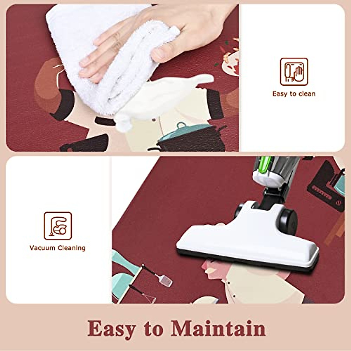 Yinhua Kitchen Mats for Floor 2 Piece, Red Kitchen Rugs Set, Cushioned Anti Fatigue Mats for Kitchen Floor Mat, Vinyl Kitchen Floor Mat, Cute Chef Kitchen Rug and Mats Non Skid Waterproof