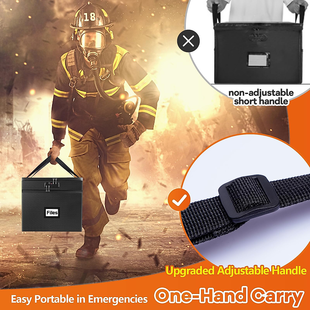 File Box with Lock, 2 Layers Fireproof Document Box, Waterproof Portable File Storage Organizer, 36 Pockets Fire Resistant File Box Organizer,Adjustable Handle for Hanging Letter/Legal Folder