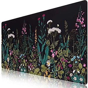 iCasso Extended Gaming Mouse Pad (35.4x15.7 in), Large Stable Rubber Base Mousepad with Stitched Edges, Keyboard Mouse Mat Desk Pad for Work, Game, Office, Home - Weeds