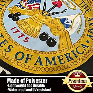 US Army Veteran Emblem Flag 3x5 Outdoor Double Sided 3 Ply-Made in USA Army Gold Crest Military Flags-Vivid Color Clear Pattern Reinforcement Sewing Durable Polyester with 2 Brass Grommets