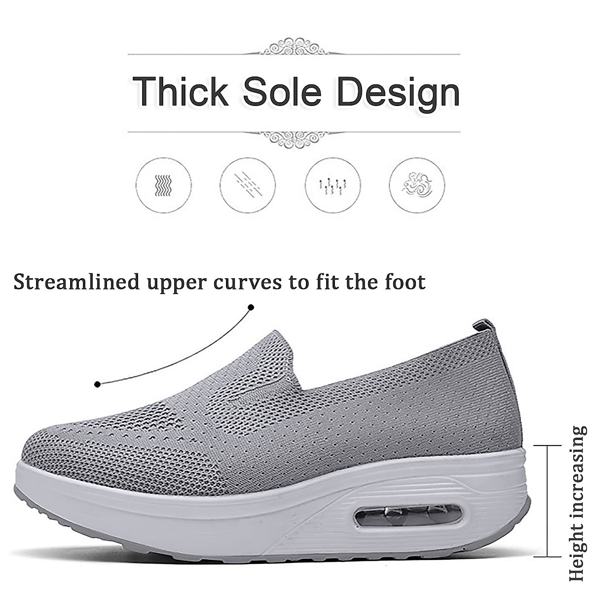 Bersauji Women's Orthopedic Sneakers, Mesh Up Stretch Platform Shoes for Walking, Black 8.5