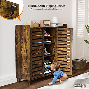 VINGLI Large Shoe Cabinet with 3 Doors 6-Tier Ultra Wide Shoe Cabinet Storage for Entryway 30 Pairs Tall Shoe Organizer Cabinet Wooden Farmhouse Shoe Rack Cabinet Rustic Brown