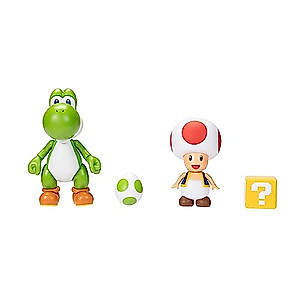 Super Mario Nintendo 4 Inch Action Figure 2-Pack: Yoshi & Toad with Accessories