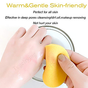Facial Sponge Compressed,60 Pcs PVA Professional Makeup Removal Wash Round Face Sponges Spa Pads Exfoliating Cleansing for Women,Yellow