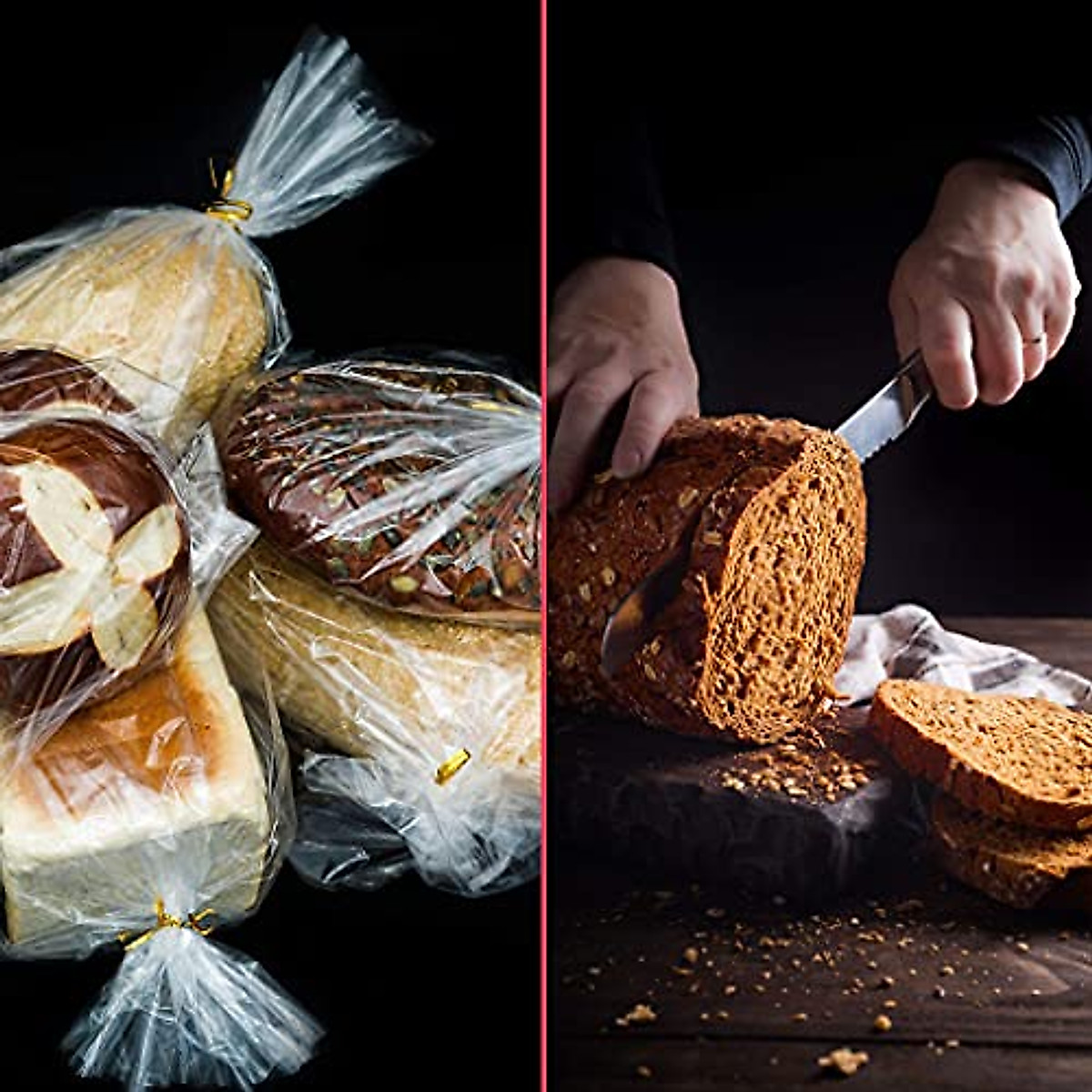 Bread Bags with Ties, Reusable, 100 Clear Bags and 100 Ties, Bread Bags For Homemade Bread And Bakery Loaf Adjustable Reusable (100)