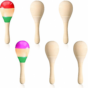 Leitee 6 Pcs DIY Mini Wooden Maracas Rattles Egg Shaker Kids Musical Party Favor Baby Shaker Sand Hammer Toy, Assorted Designs, Maracas for Kids, Party Favor