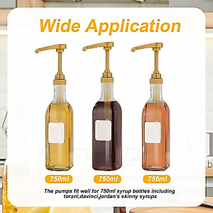 6 Packs Coffee Syrup Pump, Fits Most 750ml Syrup Bottle (for Torani, Davinci, Jordan's Skinny Syrup Bottles) Syrup dispenser syrup pumps for Coffee Bar and Home, No Dripping (Gold)