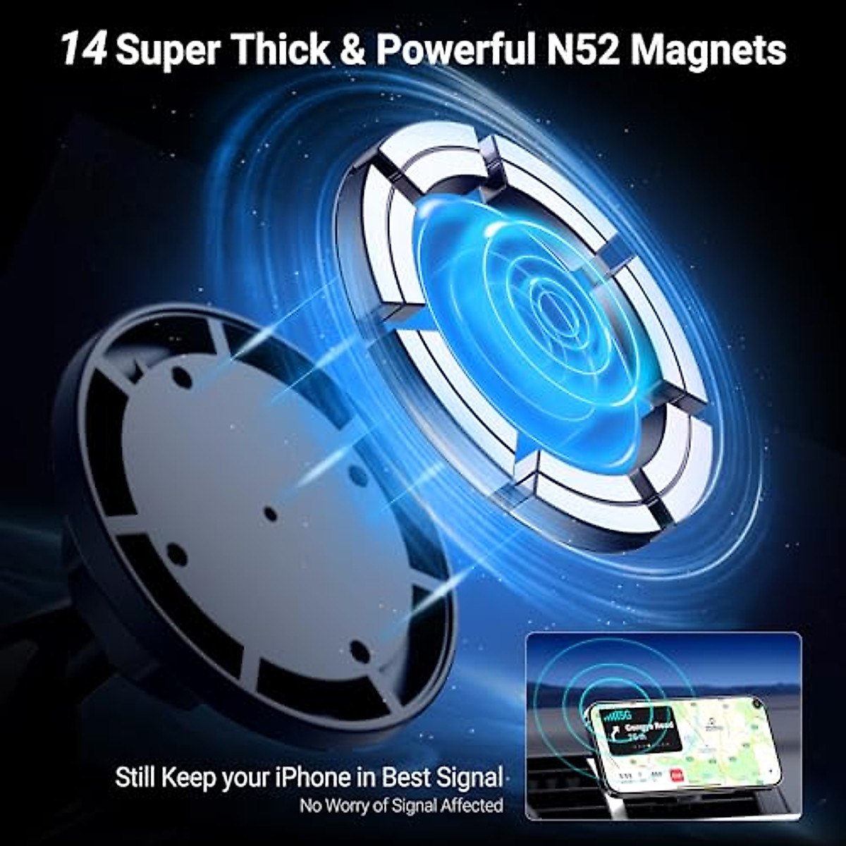 PROfezzion Suction Cup & Vent Clip Combo Magnetic Phone Holder Compatible with MagSafe on Car Windshield, Dash or Vent for iPhone 15 14 13 12 Pro Max Plus, Mag-Safe Case & All Phones [Aluminum Rod]