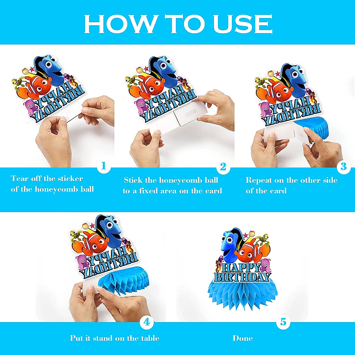 Sea Animal Party Decorations, 8pcs Sea Animal Decorations Honeycomb Centerpieces, Sea Animal Table Decorations,3D Double Side Centerpiece for Birthday Party