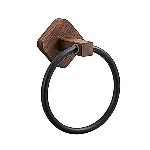 AODORAN Hand Towel Holder Towel Rack - Adhesive Towel Ring Wall Mount Wooden Aluminum Hand Towel Holder Bathroom Accessories Towel Rack for Bathroom Kitchen
